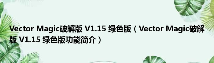 Vector Magic破解版 V1.15 绿色版（Vector Magic破解版 V1.15 绿色版功能简介）_51房产网