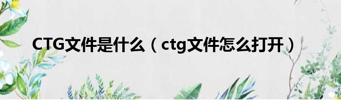 CTG文件是什么（ctg文件怎么打开）_51房产网