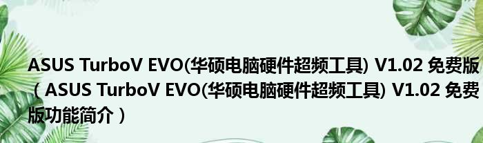 ASUS TurboV EVO(华硕电脑硬件超频工具) V1.02 免费版（ASUS TurboV EVO(华硕电脑硬件超频工具) V1.02 ...