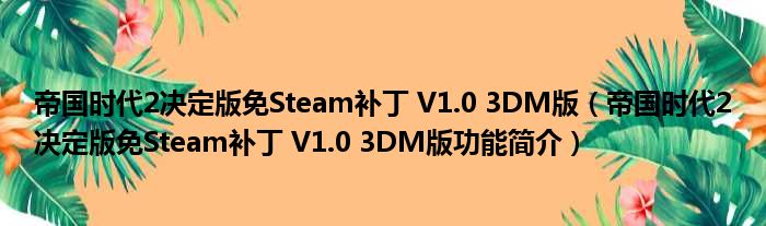 帝国时代2决定版免Steam补丁 V1.0 3DM版（帝国时代2决定版免Steam补丁 V1.0 3DM版功能简介）_51房产网