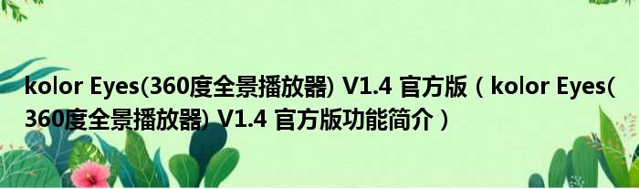 kolor Eyes(360度全景播放器) V1.4 官方版（kolor Eyes(360度全景播放器) V1.4 官方版功能简介）_51房产网