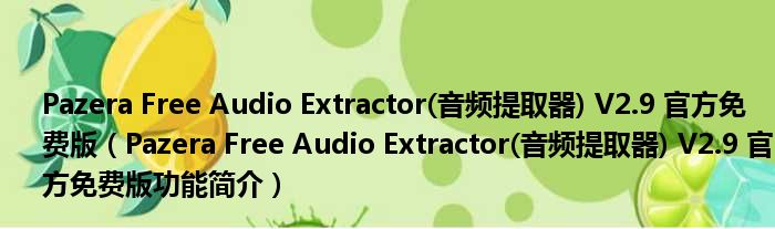 Pazera Free Audio Extractor(音频提取器) V2.9 官方免费版（Pazera Free Audio ...