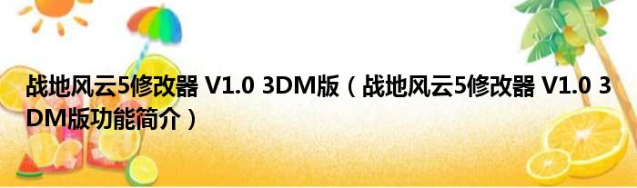 战地风云5修改器 V1.0 3DM版（战地风云5修改器 V1.0 3DM版功能简介）_51房产网