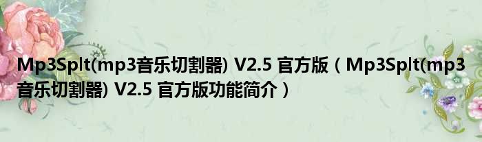 Mp3Splt(mp3音乐切割器) V2.5 官方版（Mp3Splt(mp3音乐切割器) V2.5 官方版功能简介）_51房产网