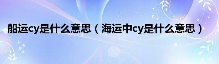 船运cy是什么意思（海运中cy是什么意思）_51房产网