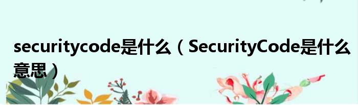 securitycode是什么（SecurityCode是什么意思）_51房产网