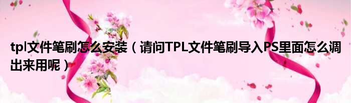 tpl文件笔刷怎么安装（请问TPL文件笔刷导入PS里面怎么调出来用呢）_51房产网